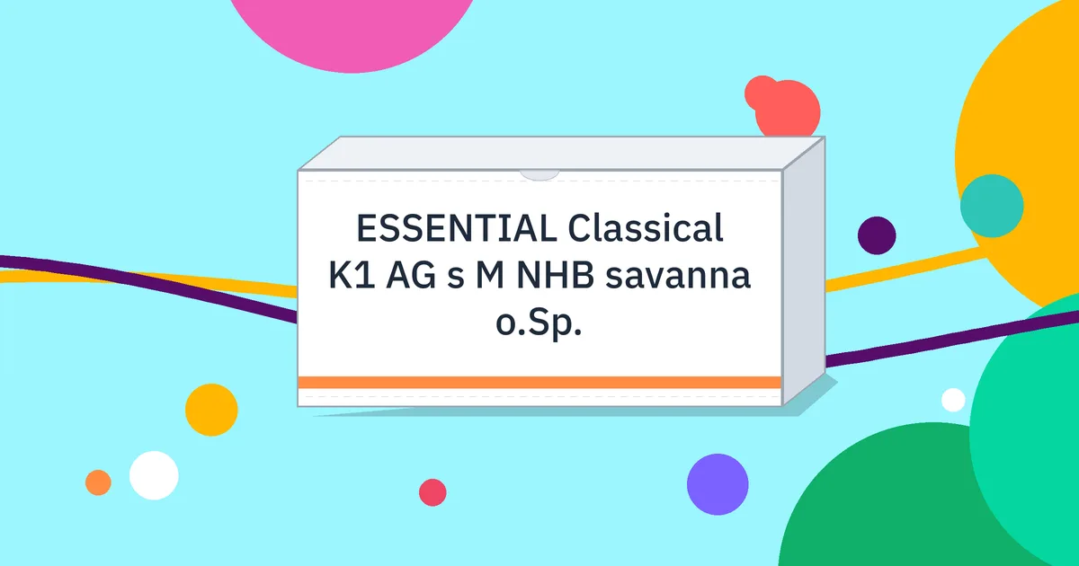 Symbolbild: Packung mit der Aufschrift ESSENTIAL Classical K1 AG s M NHB savanna o.Sp. (PZN 19307971) – Verfügbarkeit und Bezug in Apotheken in Frankfurt am Main