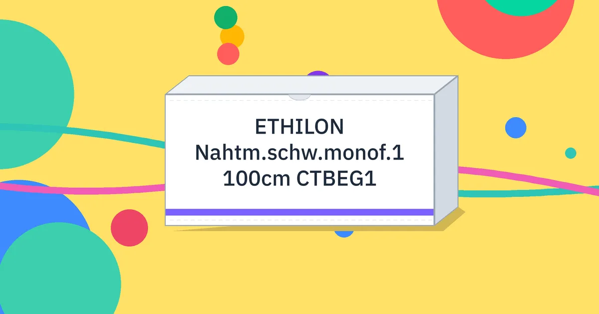 Symbolbild: Packung mit der Aufschrift ETHILON Nahtm.schw.monof.1 100cm CTBEG1 (PZN 20913926) – Verfügbarkeit und Bezug in Apotheken in Frankfurt am Main