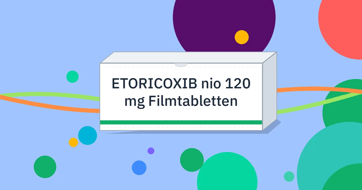 Symbolbild: Packung mit der Aufschrift ETORICOXIB nio 120 mg Filmtabletten (PZN 20348171) – Verfügbarkeit und Bezug in Apotheken in Frankfurt am Main