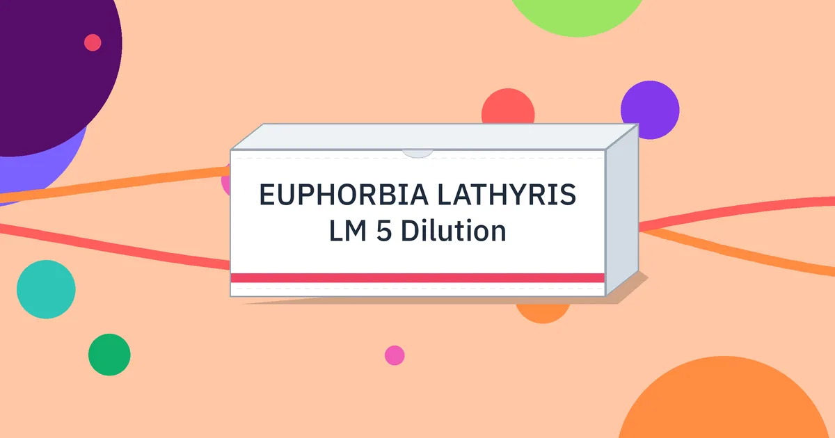 Symbolbild: Packung mit der Aufschrift EUPHORBIA LATHYRIS LM 5 Dilution (PZN 13482207) – Verfügbarkeit und Bezug in Apotheken in Frankfurt am Main