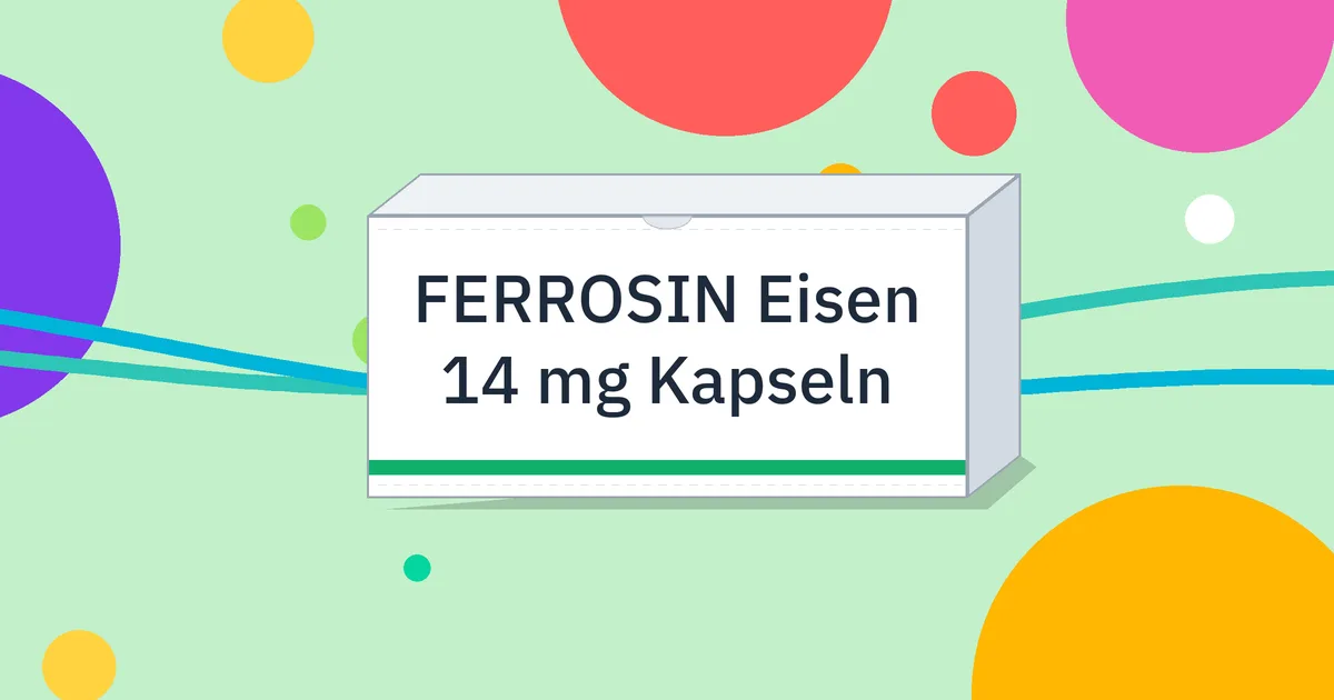 Symbolbild: Packung mit der Aufschrift FERROSIN Eisen 14 mg Kapseln (PZN 04863198) – Verfügbarkeit und Bezug in Apotheken in Frankfurt am Main
