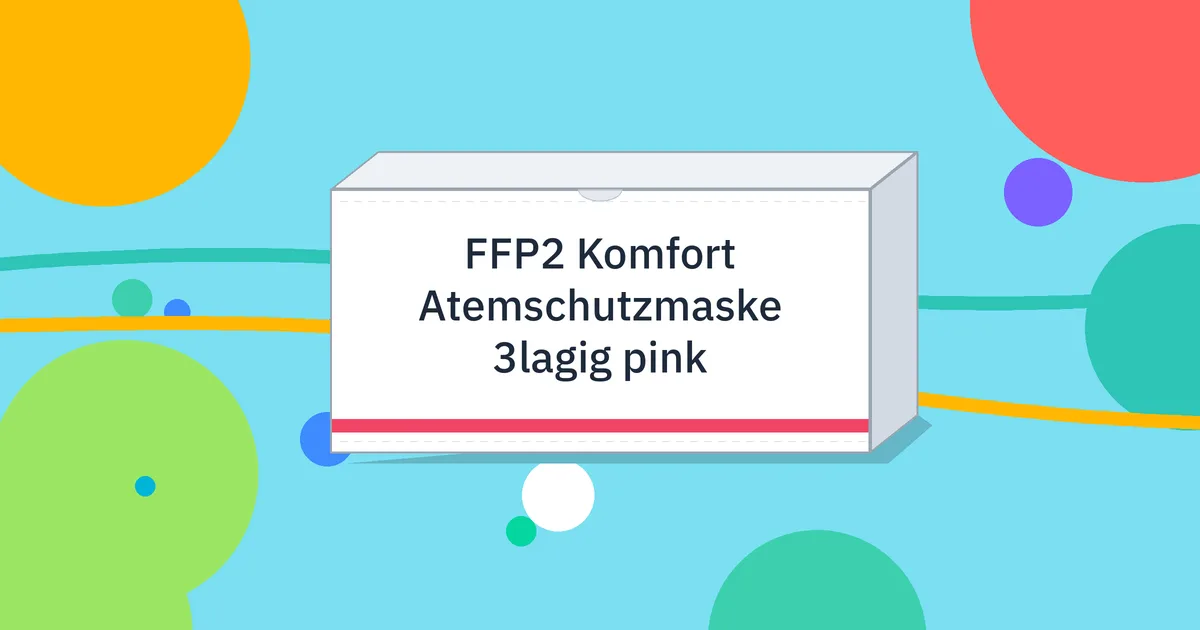Symbolbild: Packung mit der Aufschrift FFP2 Komfort Atemschutzmaske 3lagig pink (PZN 18649586) – Verfügbarkeit und Bezug in Apotheken in Frankfurt am Main