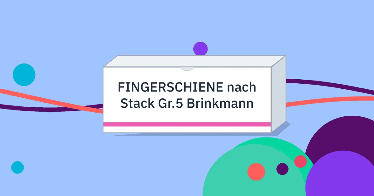Symbolbild: Packung mit der Aufschrift FINGERSCHIENE nach Stack Gr.5 Brinkmann (PZN 03161175) – Verfügbarkeit und Bezug in Apotheken in Frankfurt am Main