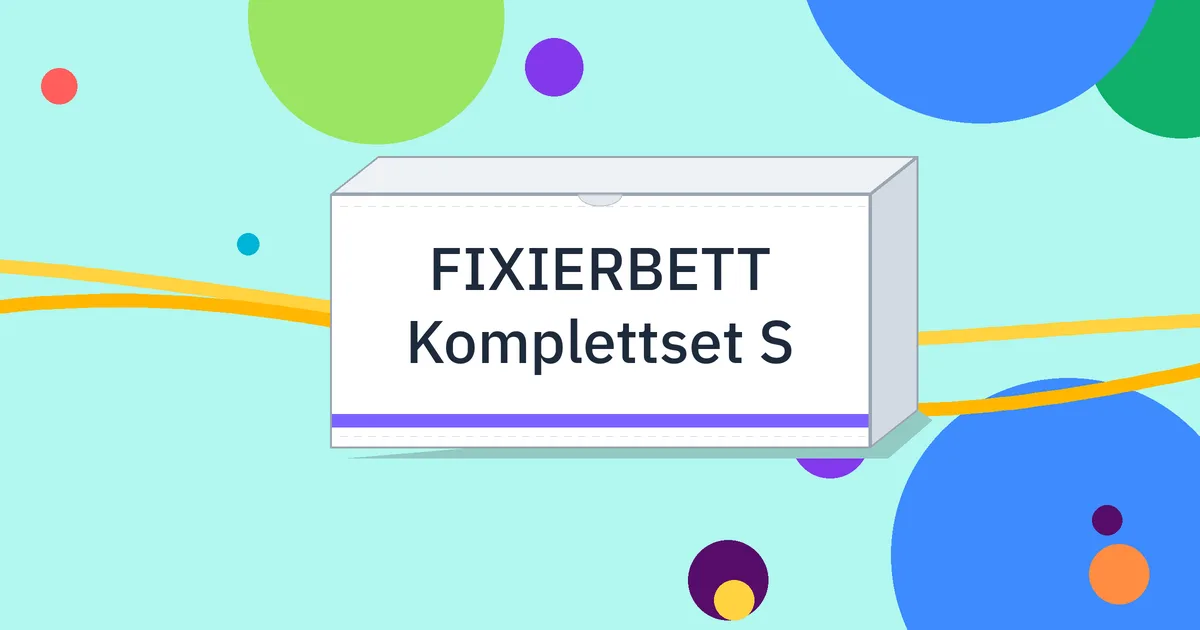 Symbolbild: Packung mit der Aufschrift FIXIERBETT Komplettset S (PZN 16826972) – Verfügbarkeit und Bezug in Apotheken in Frankfurt am Main