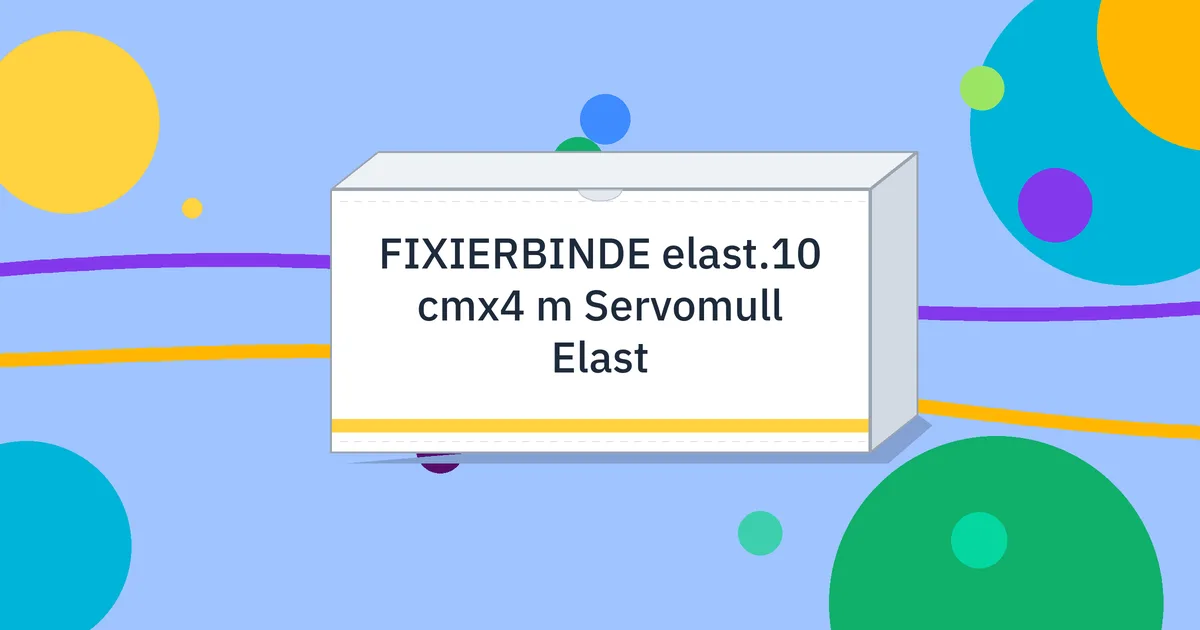 Symbolbild: Packung mit der Aufschrift FIXIERBINDE elast.10 cmx4 m Servomull Elast (PZN 03396808) – Verfügbarkeit und Bezug in Apotheken in Frankfurt am Main