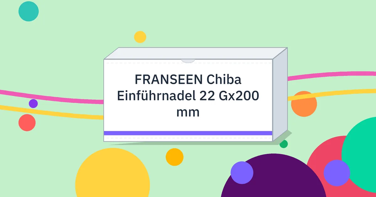 Symbolbild: Packung mit der Aufschrift FRANSEEN Chiba Einführnadel 22 Gx200 mm (PZN 16920429) – Verfügbarkeit und Bezug in Apotheken in Frankfurt am Main