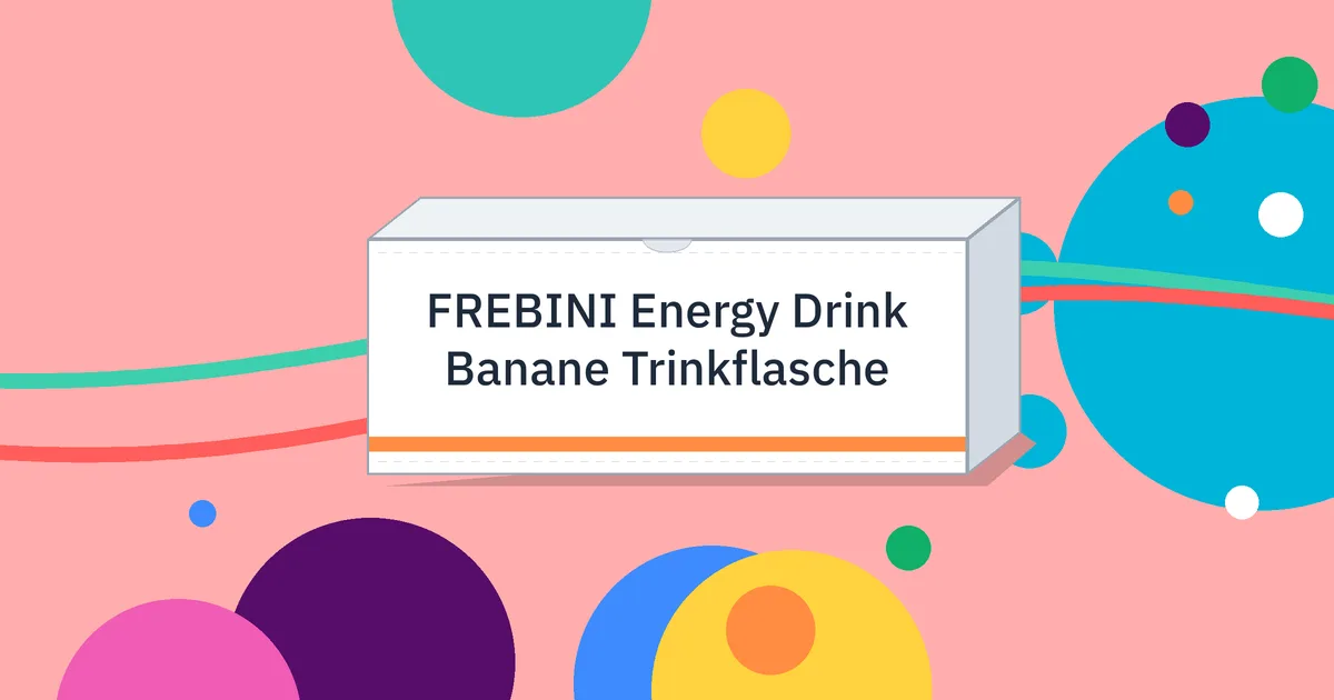 Symbolbild: Packung mit der Aufschrift FREBINI Energy Drink Banane Trinkflasche (PZN 09678270) – Verfügbarkeit und Bezug in Apotheken in Frankfurt am Main