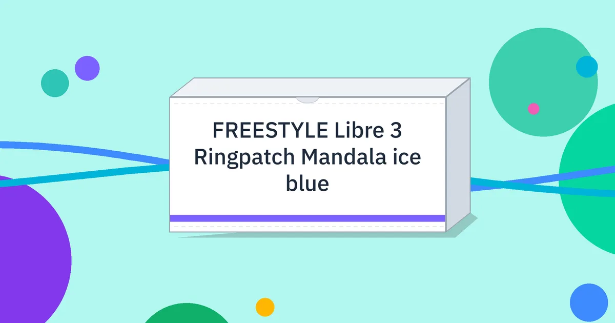 Symbolbild: Packung mit der Aufschrift FREESTYLE Libre 3 Ringpatch Mandala ice blue (PZN 19865257) – Verfügbarkeit und Bezug in Apotheken in Frankfurt am Main