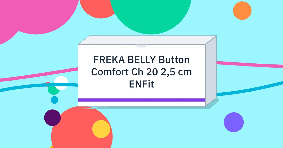 Symbolbild: Packung mit der Aufschrift FREKA BELLY Button Comfort Ch 20 2,5 cm ENFit (PZN 11486945) – Verfügbarkeit und Bezug in Apotheken in Frankfurt am Main