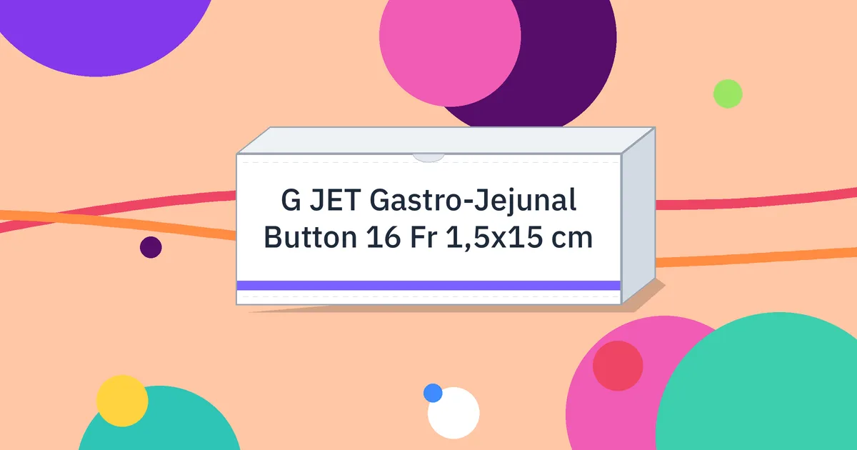 Symbolbild: Packung mit der Aufschrift G JET Gastro-Jejunal Button 16 Fr 1,5x15 cm (PZN 14346771) – Verfügbarkeit und Bezug in Apotheken in Frankfurt am Main