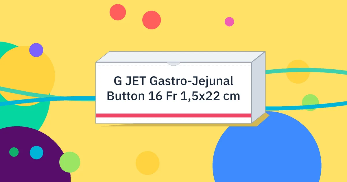 Symbolbild: Packung mit der Aufschrift G JET Gastro-Jejunal Button 16 Fr 1,5x22 cm (PZN 14342980) – Verfügbarkeit und Bezug in Apotheken in Frankfurt am Main