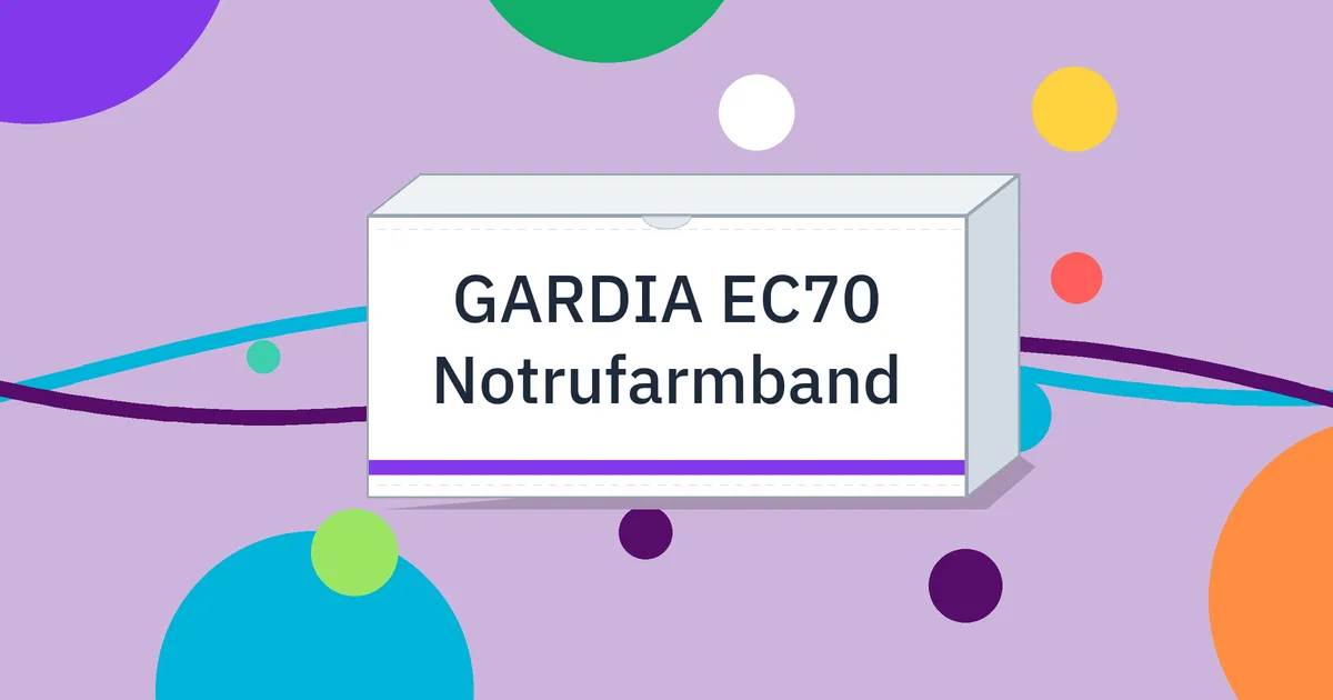 Symbolbild: Packung mit der Aufschrift GARDIA EC70 Notrufarmband (PZN 19800513) – Verfügbarkeit und Bezug in Apotheken in Frankfurt am Main