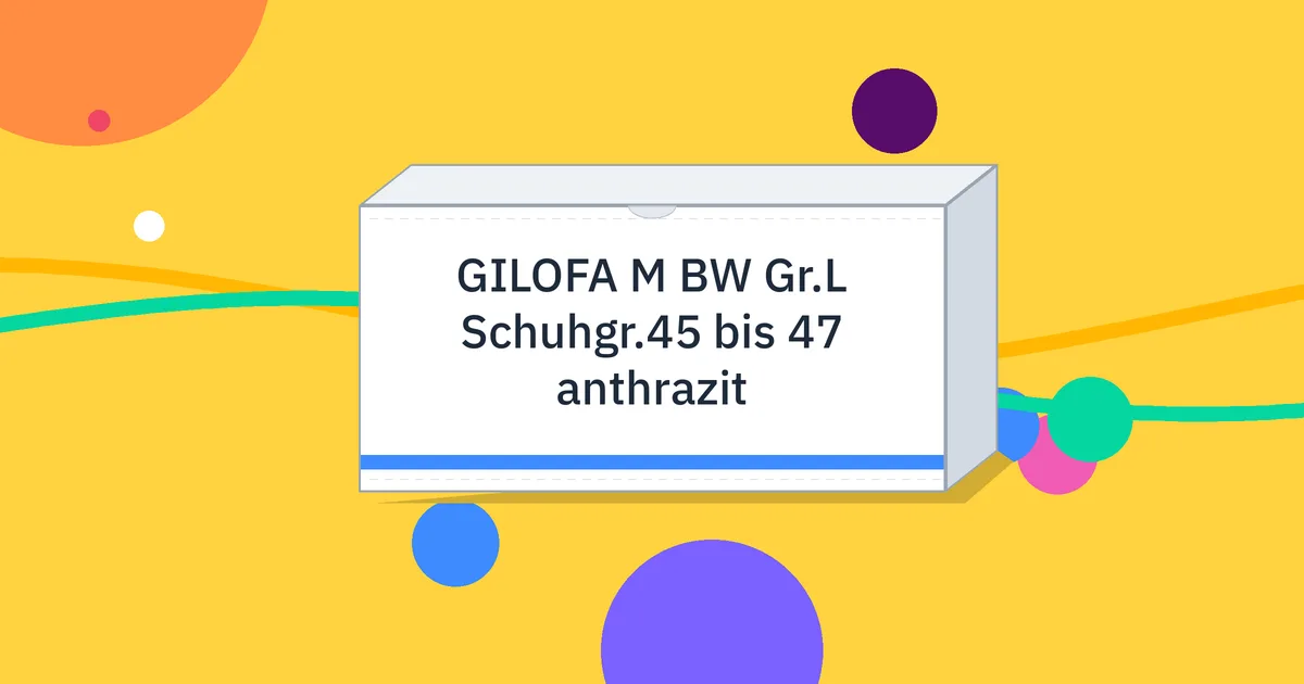 Symbolbild: Packung mit der Aufschrift GILOFA M BW Gr.L Schuhgr.45 bis 47 anthrazit (PZN 16725001) – Verfügbarkeit und Bezug in Apotheken in Frankfurt am Main