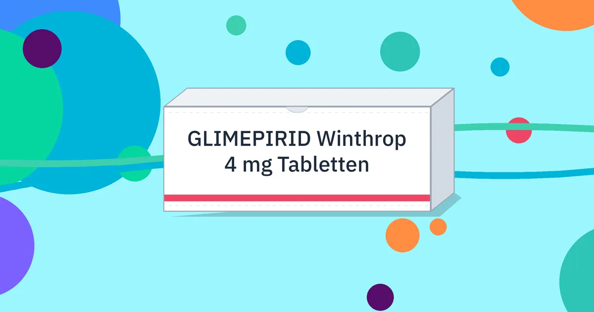 Symbolbild: Packung mit der Aufschrift GLIMEPIRID Winthrop 4 mg Tabletten (PZN 05499062) – Verfügbarkeit und Bezug in Apotheken in Frankfurt am Main