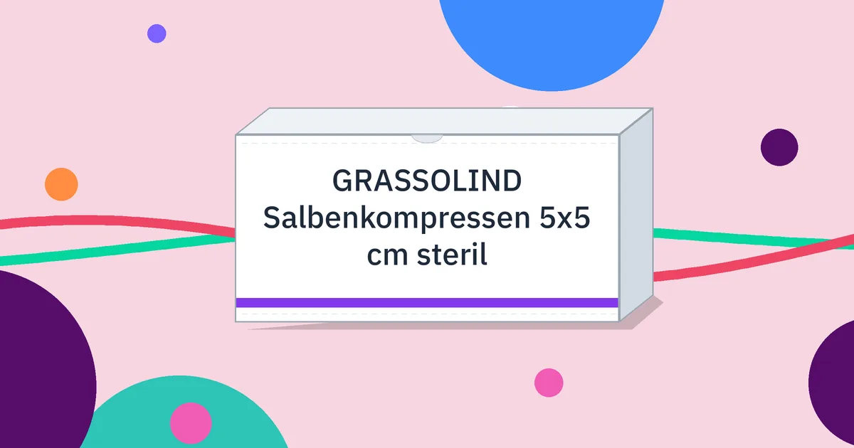 Symbolbild: Packung mit der Aufschrift GRASSOLIND Salbenkompressen 5x5 cm steril (PZN 17434493) – Verfügbarkeit und Bezug in Apotheken in Frankfurt am Main