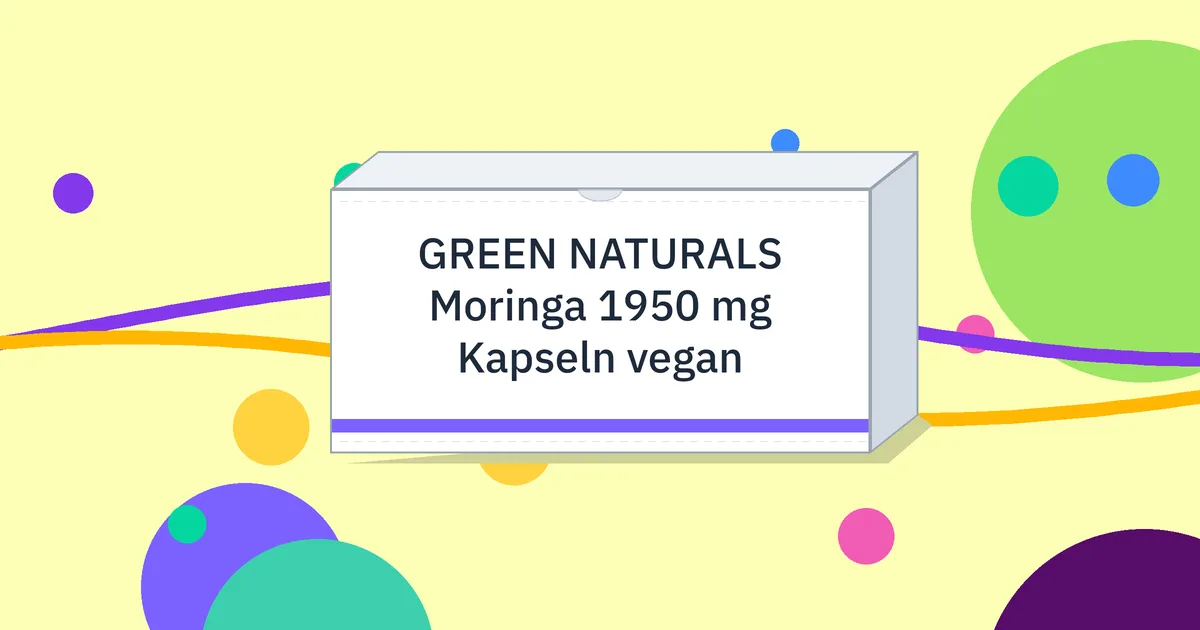 Symbolbild: Packung mit der Aufschrift GREEN NATURALS Moringa 1950 mg Kapseln vegan (PZN 19973923) – Verfügbarkeit und Bezug in Apotheken in Frankfurt am Main