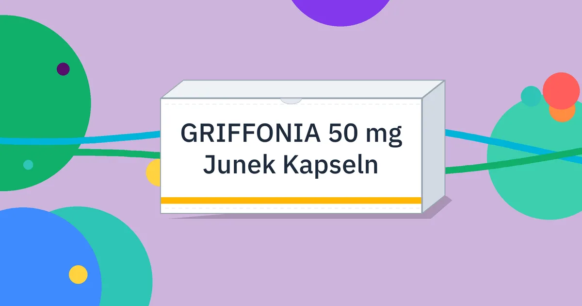 Symbolbild: Packung mit der Aufschrift GRIFFONIA 50 mg Junek Kapseln (PZN 10337410) – Verfügbarkeit und Bezug in Apotheken in Frankfurt am Main