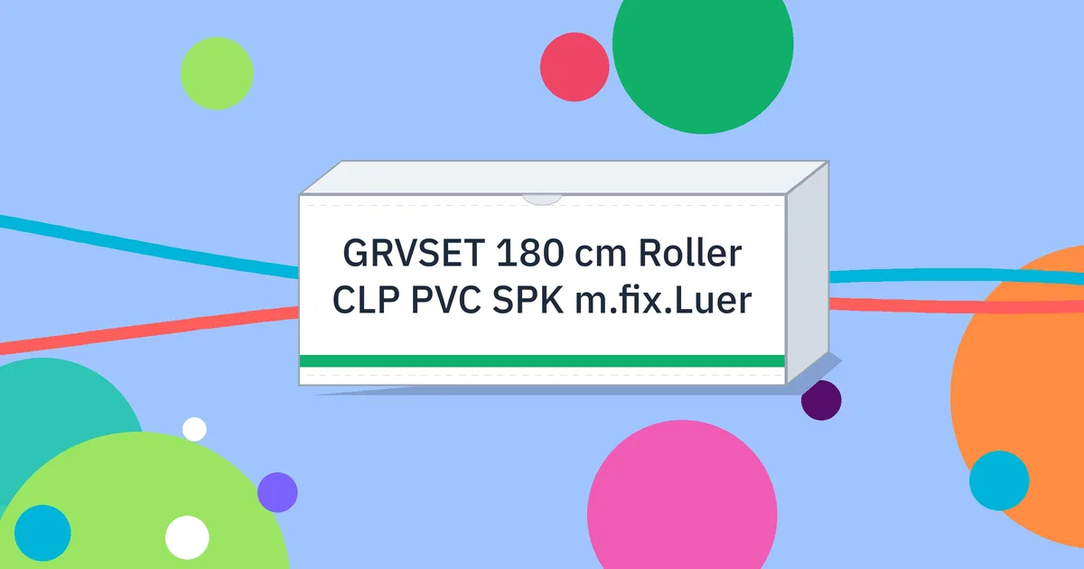 Symbolbild: Packung mit der Aufschrift GRVSET 180 cm Roller CLP PVC SPK m.fix.Luer (PZN 17898353) – Verfügbarkeit und Bezug in Apotheken in Frankfurt am Main