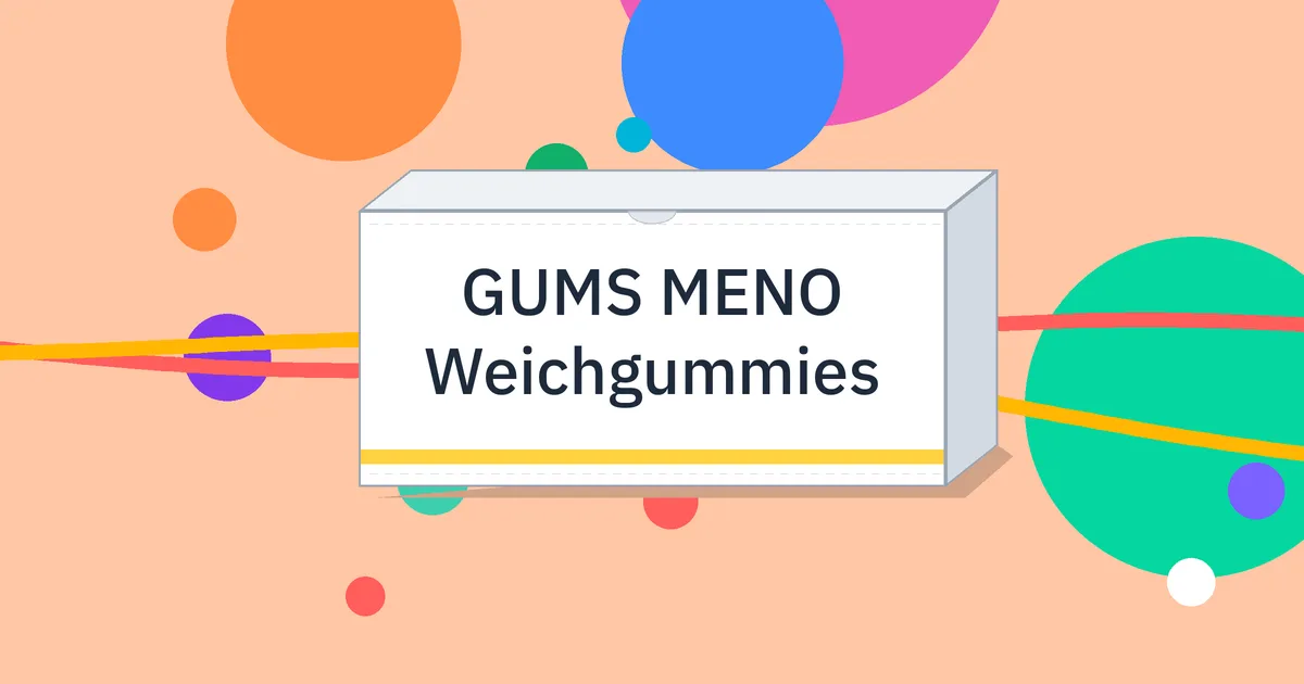 Symbolbild: Packung mit der Aufschrift GUMS MENO Weichgummies (PZN 18892105) – Verfügbarkeit und Bezug in Apotheken in Frankfurt am Main
