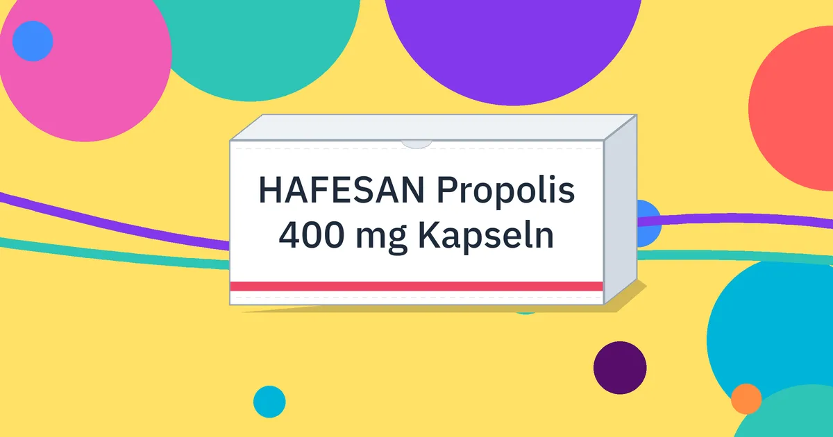 Symbolbild: Packung mit der Aufschrift HAFESAN Propolis 400 mg Kapseln (PZN 14179103) – Verfügbarkeit und Bezug in Apotheken in Frankfurt am Main