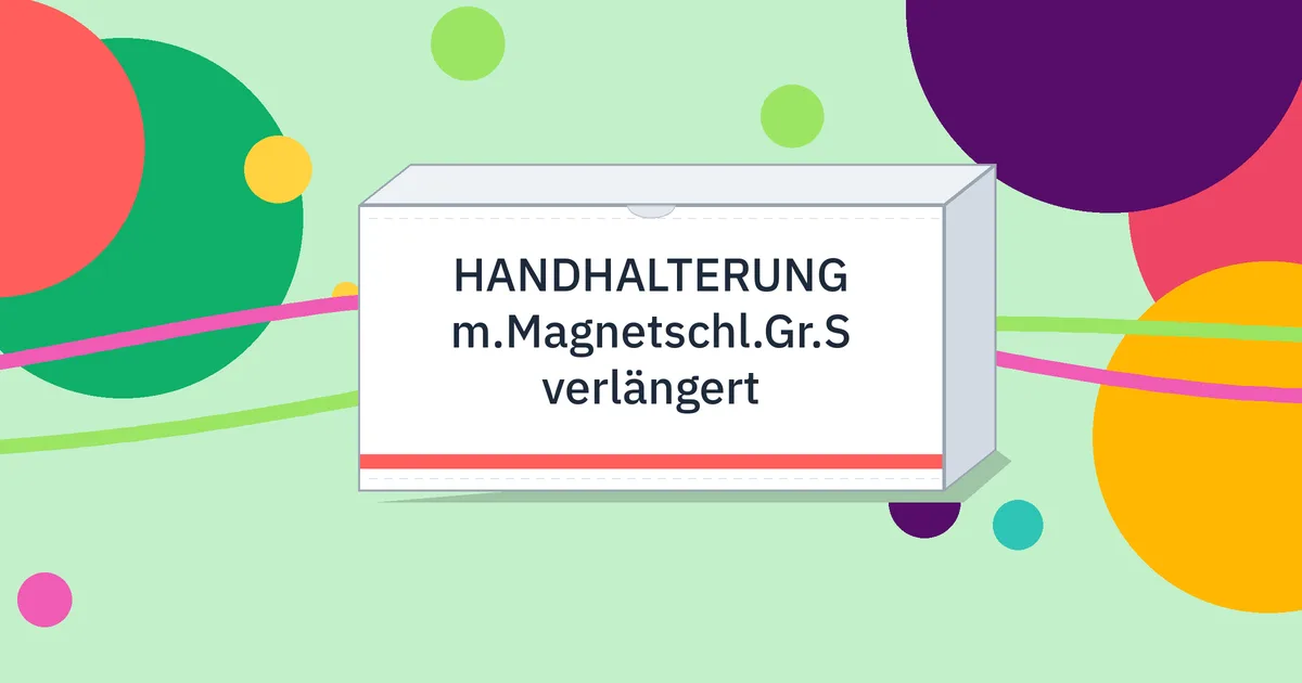 Symbolbild: Packung mit der Aufschrift HANDHALTERUNG m.Magnetschl.Gr.S verlängert (PZN 11849750) – Verfügbarkeit und Bezug in Apotheken in Frankfurt am Main