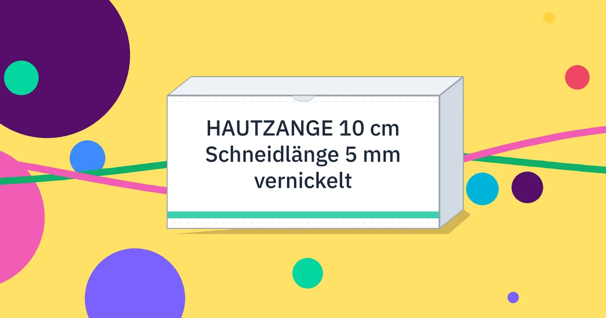 Symbolbild: Packung mit der Aufschrift HAUTZANGE 10 cm Schneidlänge 5 mm vernickelt (PZN 17288028) – Verfügbarkeit und Bezug in Apotheken in Frankfurt am Main