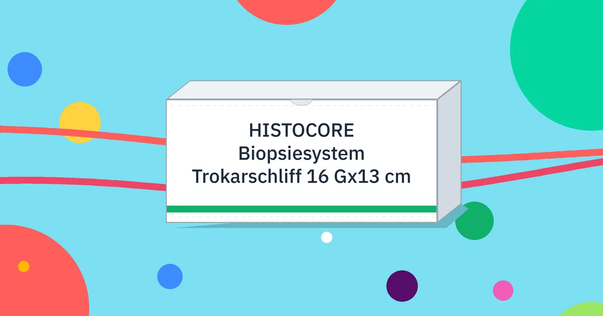 Symbolbild: Packung mit der Aufschrift HISTOCORE Biopsiesystem Trokarschliff 16 Gx13 cm (PZN 18794029) – Verfügbarkeit und Bezug in Apotheken in Frankfurt am Main