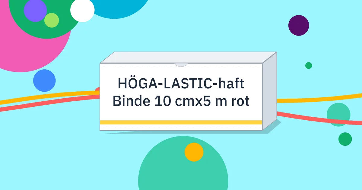 Symbolbild: Packung mit der Aufschrift HÖGA-LASTIC-haft Binde 10 cmx5 m rot (PZN 07291756) – Verfügbarkeit und Bezug in Apotheken in Frankfurt am Main
