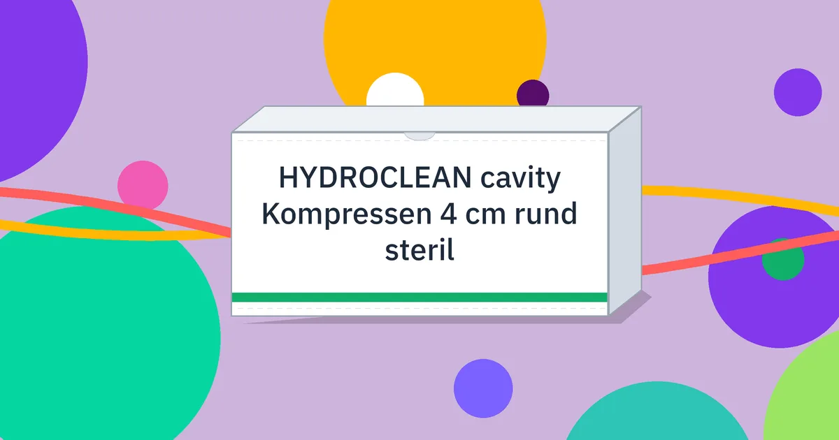 Symbolbild: Packung mit der Aufschrift HYDROCLEAN cavity Kompressen 4 cm rund steril (PZN 16123360) – Verfügbarkeit und Bezug in Apotheken in Frankfurt am Main