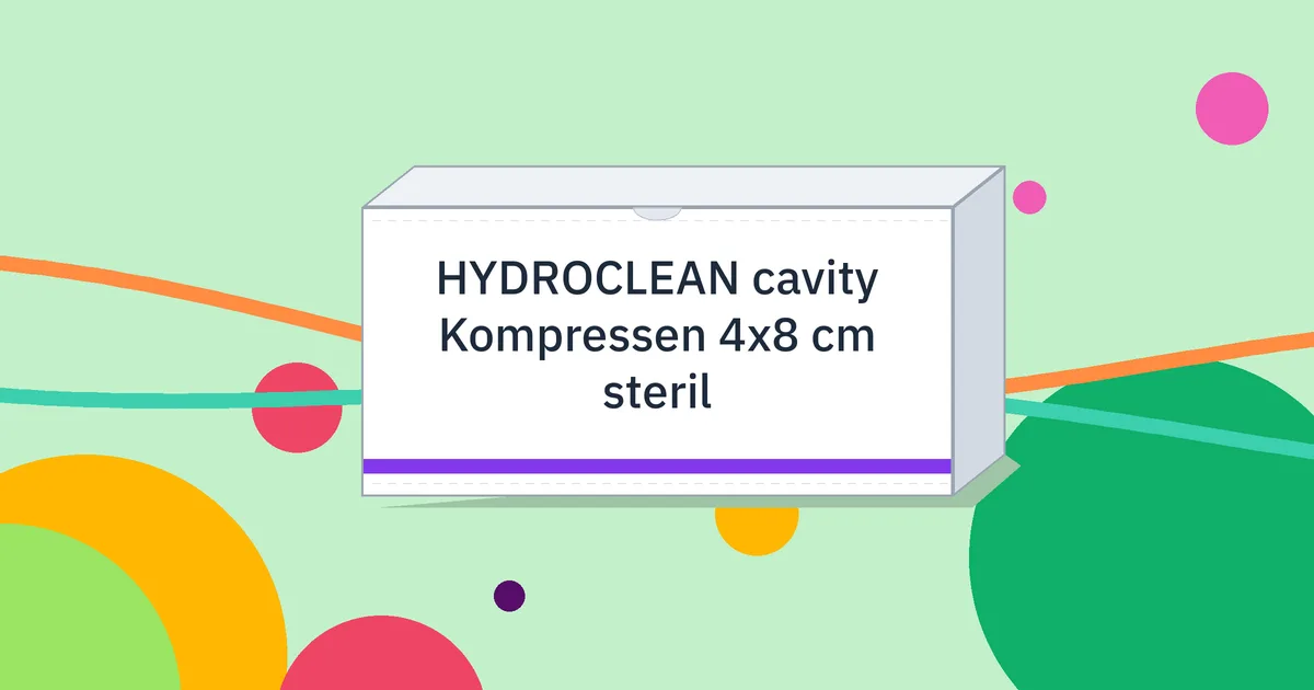 Symbolbild: Packung mit der Aufschrift HYDROCLEAN cavity Kompressen 4x8 cm steril (PZN 16123377) – Verfügbarkeit und Bezug in Apotheken in Frankfurt am Main