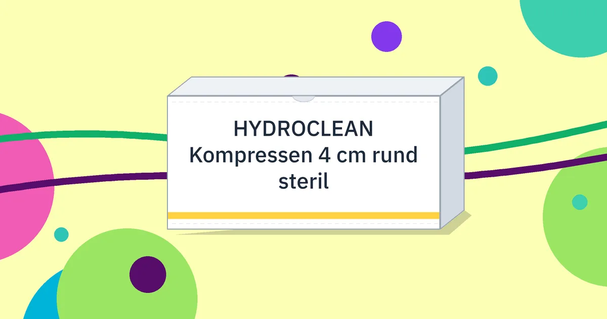Symbolbild: Packung mit der Aufschrift HYDROCLEAN Kompressen 4 cm rund steril (PZN 18715923) – Verfügbarkeit und Bezug in Apotheken in Frankfurt am Main