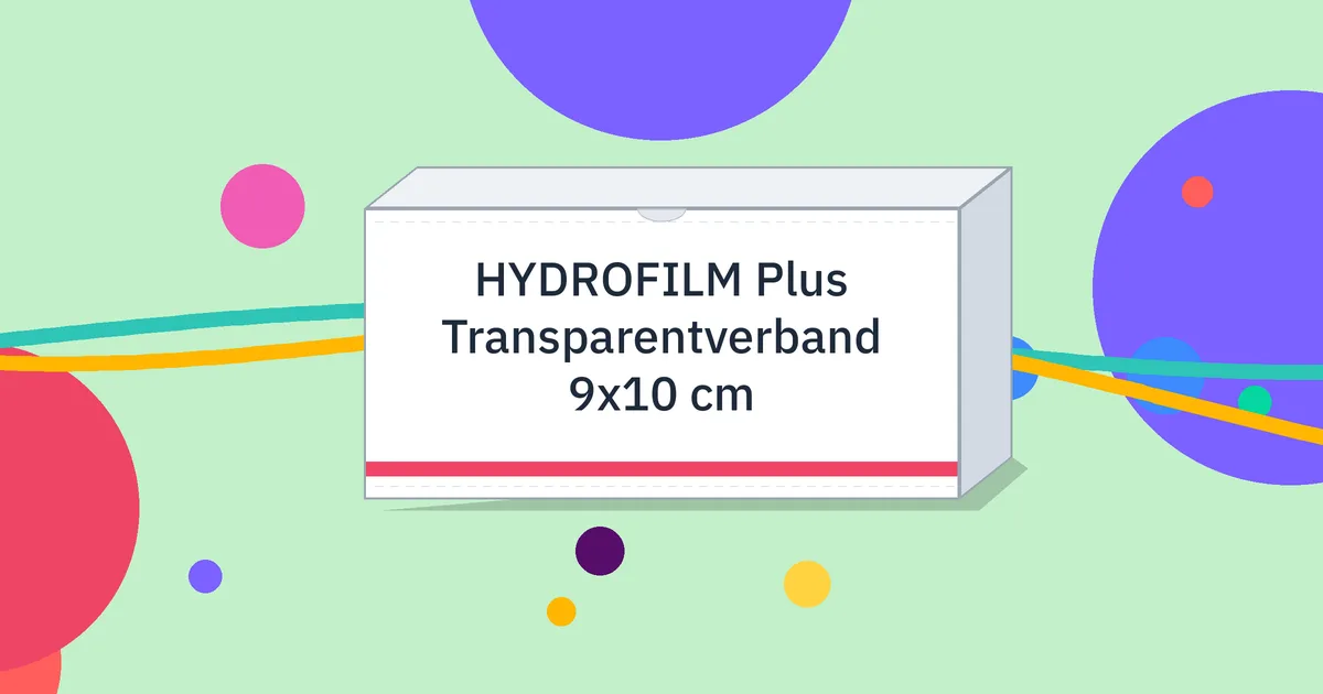 Symbolbild: Packung mit der Aufschrift HYDROFILM Plus Transparentverband 9x10 cm (PZN 10185578) – Verfügbarkeit und Bezug in Apotheken in Frankfurt am Main