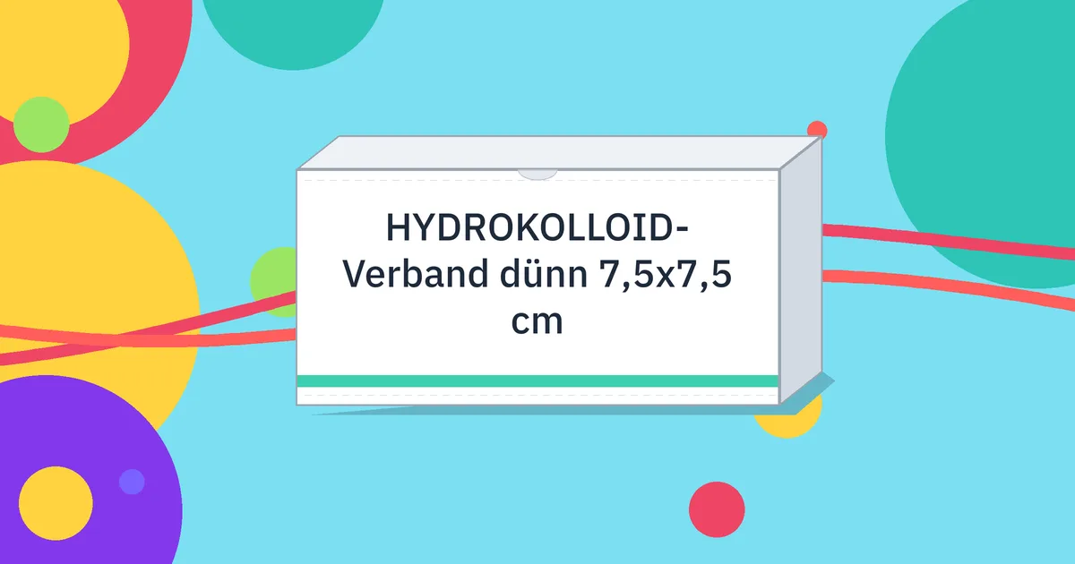 Symbolbild: Packung mit der Aufschrift HYDROKOLLOID-Verband dünn 7,5x7,5 cm (PZN 18714527) – Verfügbarkeit und Bezug in Apotheken in Frankfurt am Main