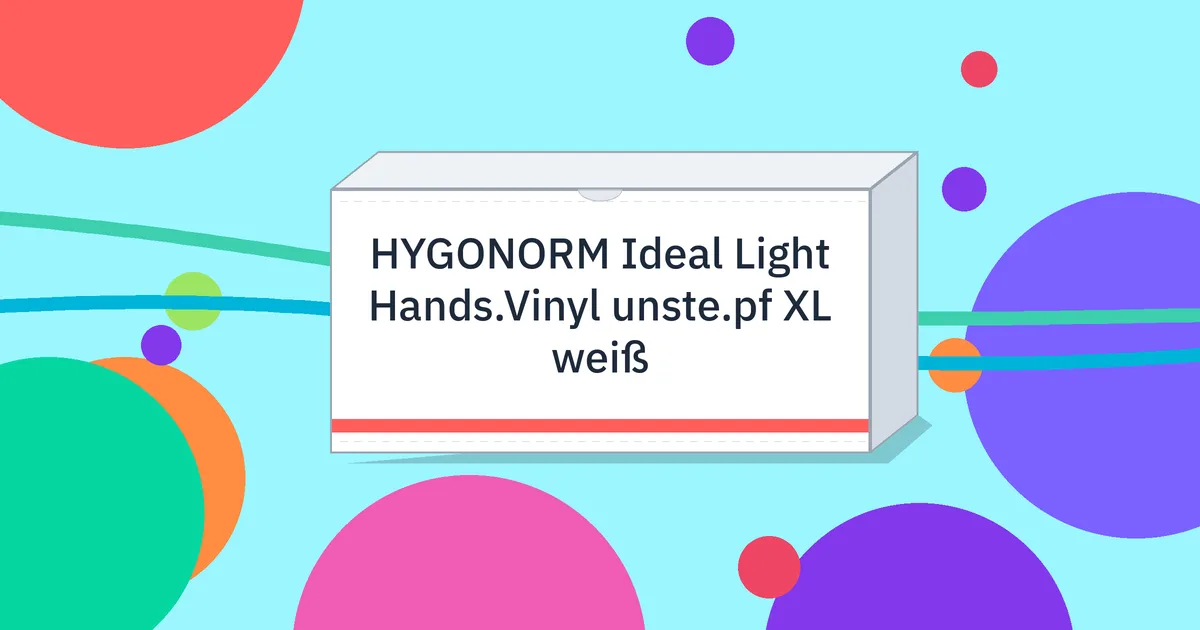 Symbolbild: Packung mit der Aufschrift HYGONORM Ideal Light Hands.Vinyl unste.pf XL weiß (PZN 17160848) – Verfügbarkeit und Bezug in Apotheken in Frankfurt am Main