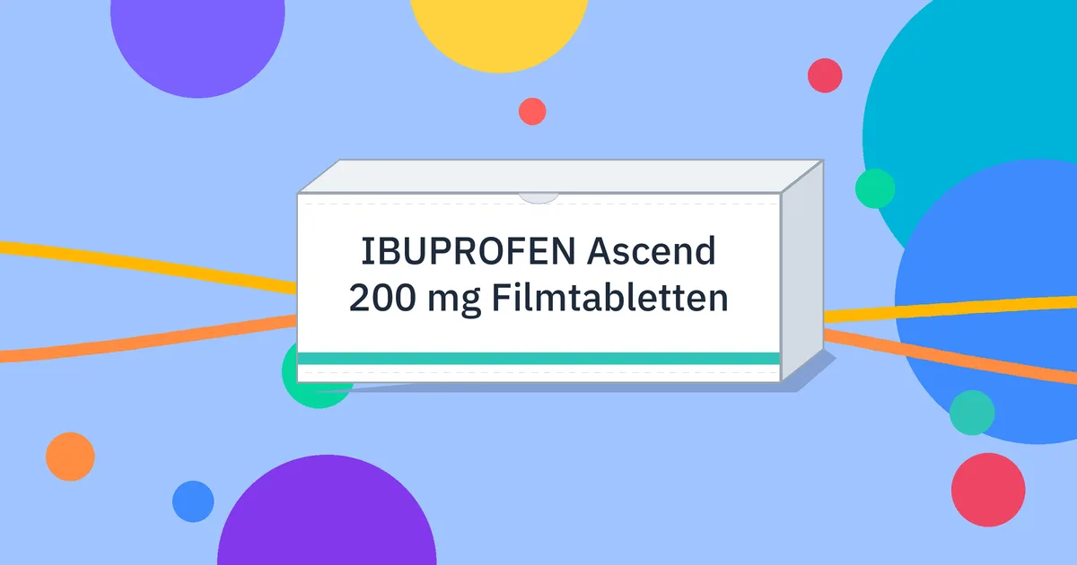 Symbolbild: Packung mit der Aufschrift IBUPROFEN Ascend 200 mg Filmtabletten (PZN 16127122) – Verfügbarkeit und Bezug in Apotheken in Frankfurt am Main