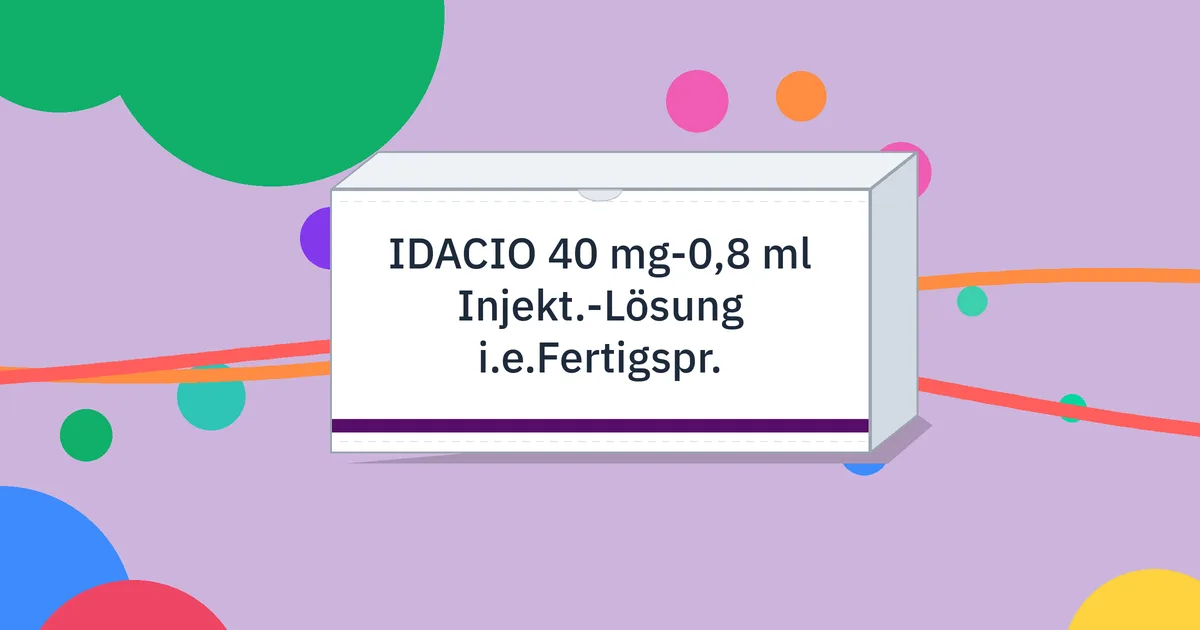 Symbolbild: Packung mit der Aufschrift IDACIO 40 mg-0,8 ml Injekt.-Lösung i.e.Fertigspr. (PZN 18022953) – Verfügbarkeit und Bezug in Apotheken in Frankfurt am Main