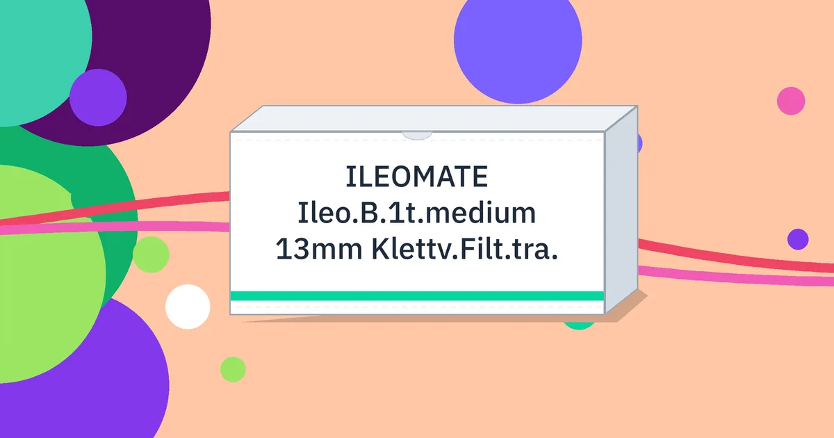 Symbolbild: Packung mit der Aufschrift ILEOMATE Ileo.B.1t.medium 13mm Klettv.Filt.tra. (PZN 09175592) – Verfügbarkeit und Bezug in Apotheken in Frankfurt am Main