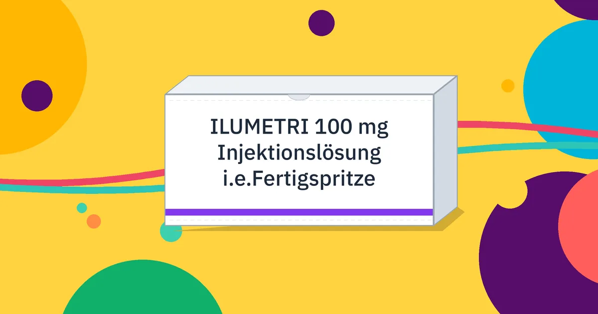 Symbolbild: Packung mit der Aufschrift ILUMETRI 100 mg Injektionslösung i.e.Fertigspritze (PZN 17828938) – Verfügbarkeit und Bezug in Apotheken in Frankfurt am Main