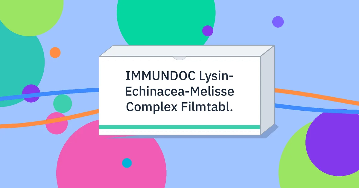 Symbolbild: Packung mit der Aufschrift IMMUNDOC Lysin-Echinacea-Melisse Complex Filmtabl. (PZN 19787385) – Verfügbarkeit und Bezug in Apotheken in Frankfurt am Main