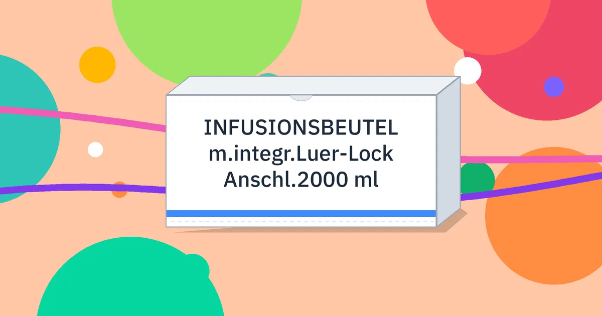 Symbolbild: Packung mit der Aufschrift INFUSIONSBEUTEL m.integr.Luer-Lock Anschl.2000 ml (PZN 07271423) – Verfügbarkeit und Bezug in Apotheken in Frankfurt am Main
