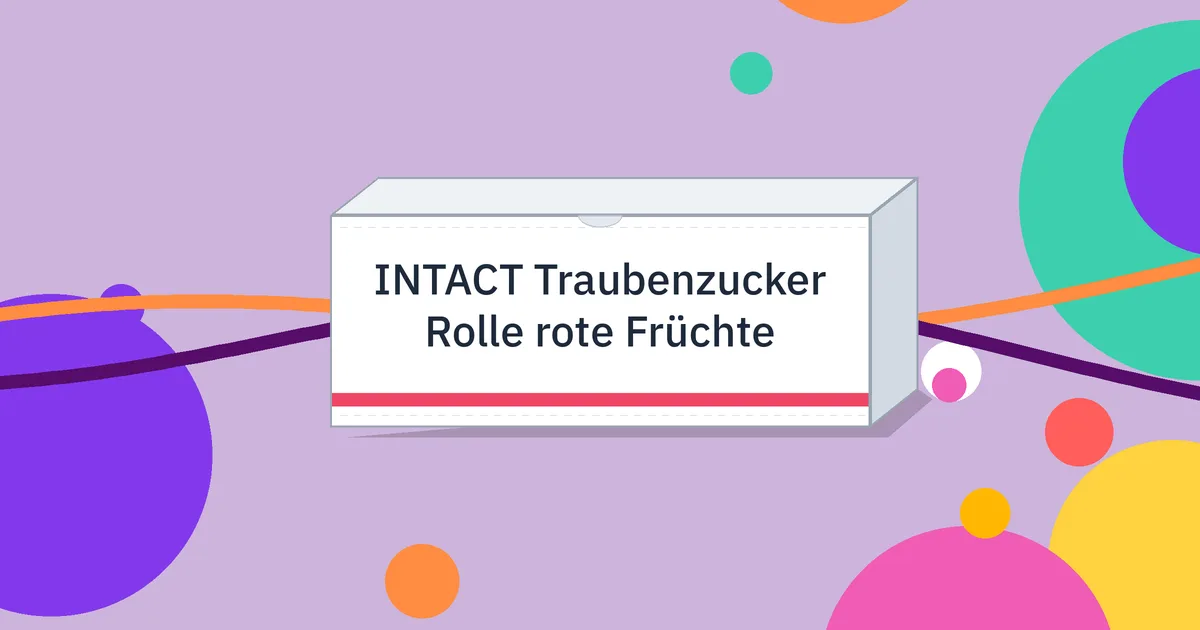 Symbolbild: Packung mit der Aufschrift INTACT Traubenzucker Rolle rote Früchte (PZN 19116857) – Verfügbarkeit und Bezug in Apotheken in Frankfurt am Main