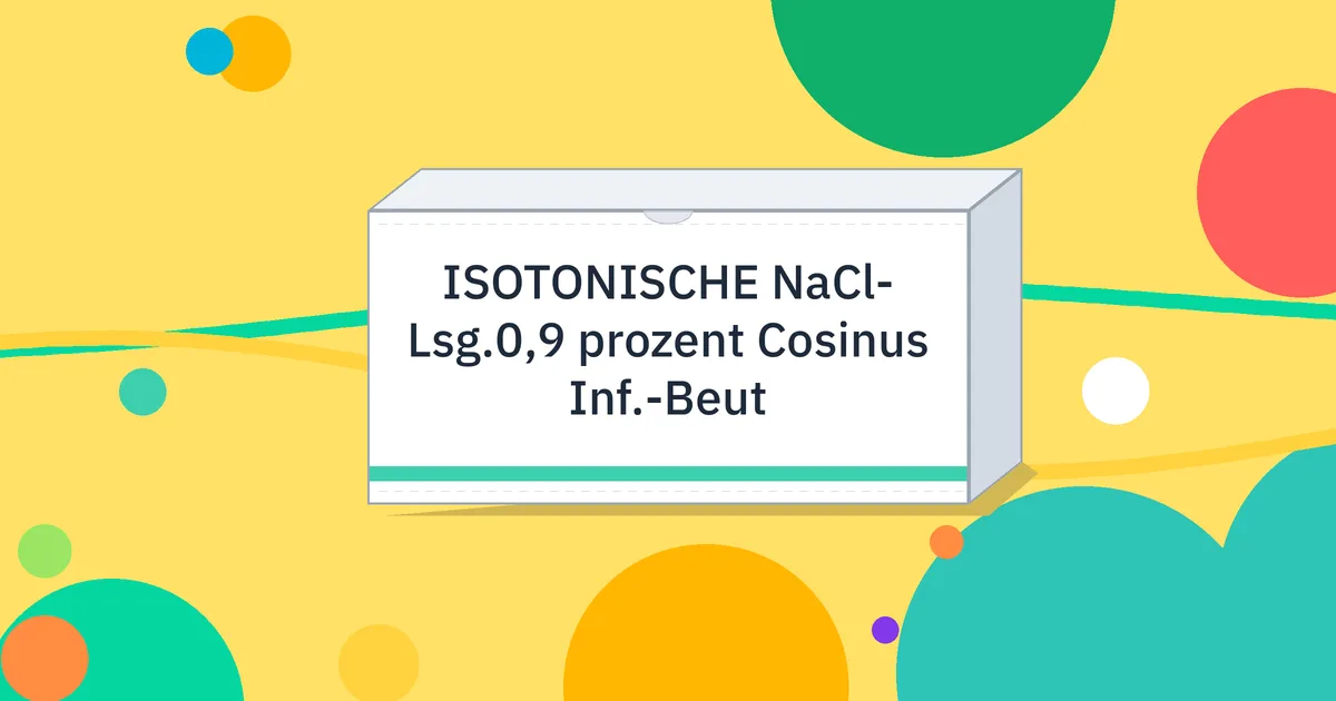 Symbolbild: Packung mit der Aufschrift ISOTONISCHE NaCl-Lsg.0,9 prozent Cosinus Inf.-Beut (PZN 17575650) – Verfügbarkeit und Bezug in Apotheken in Frankfurt am Main