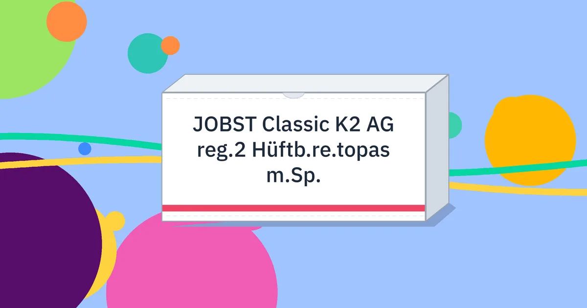 Symbolbild: Packung mit der Aufschrift JOBST Classic K2 AG reg.2 Hüftb.re.topas m.Sp. (PZN 13067201) – Verfügbarkeit und Bezug in Apotheken in Frankfurt am Main