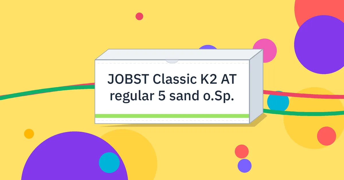 Symbolbild: Packung mit der Aufschrift JOBST Classic K2 AT regular 5 sand o.Sp. (PZN 11275958) – Verfügbarkeit und Bezug in Apotheken in Frankfurt am Main