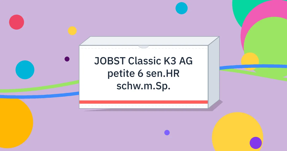 Symbolbild: Packung mit der Aufschrift JOBST Classic K3 AG petite 6 sen.HR schw.m.Sp. (PZN 17956518) – Verfügbarkeit und Bezug in Apotheken in Frankfurt am Main