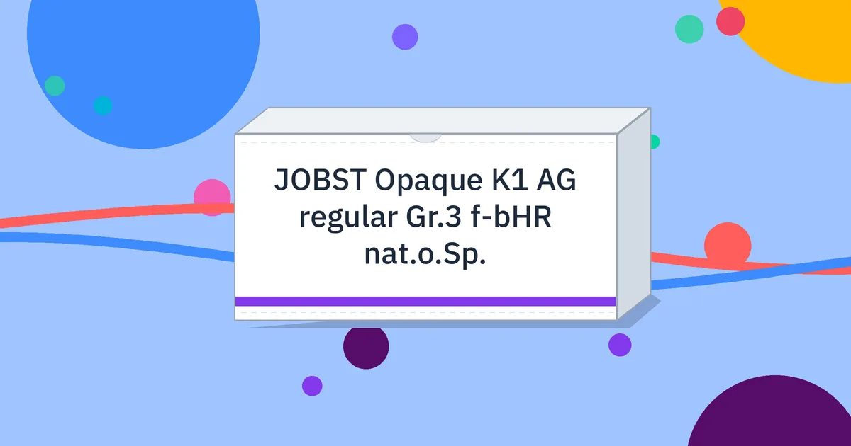 Symbolbild: Packung mit der Aufschrift JOBST Opaque K1 AG regular Gr.3 f-bHR nat.o.Sp. (PZN 13094528) – Verfügbarkeit und Bezug in Apotheken in Frankfurt am Main
