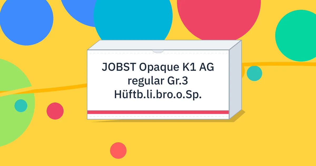 Symbolbild: Packung mit der Aufschrift JOBST Opaque K1 AG regular Gr.3 Hüftb.li.bro.o.Sp. (PZN 13099997) – Verfügbarkeit und Bezug in Apotheken in Frankfurt am Main
