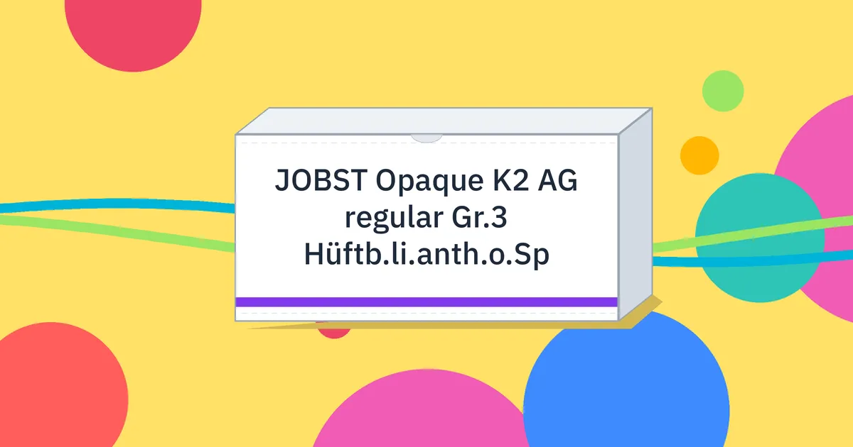Symbolbild: Packung mit der Aufschrift JOBST Opaque K2 AG regular Gr.3 Hüftb.li.anth.o.Sp (PZN 16287601) – Verfügbarkeit und Bezug in Apotheken in Frankfurt am Main