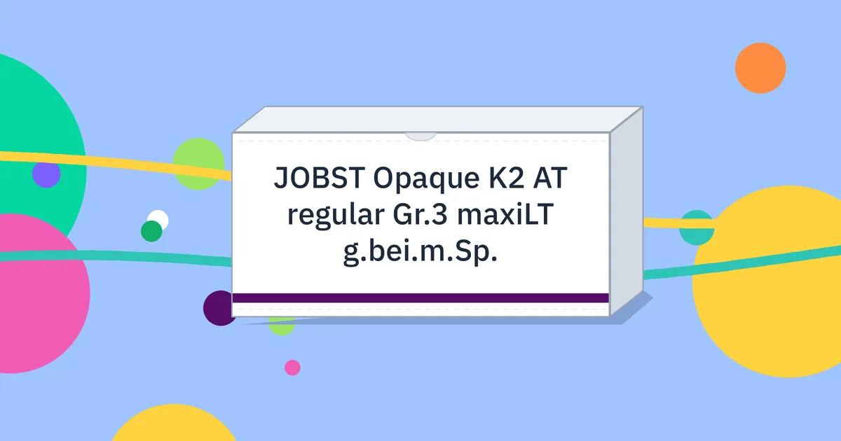 Symbolbild: Packung mit der Aufschrift JOBST Opaque K2 AT regular Gr.3 maxiLT g.bei.m.Sp. (PZN 16289356) – Verfügbarkeit und Bezug in Apotheken in Frankfurt am Main
