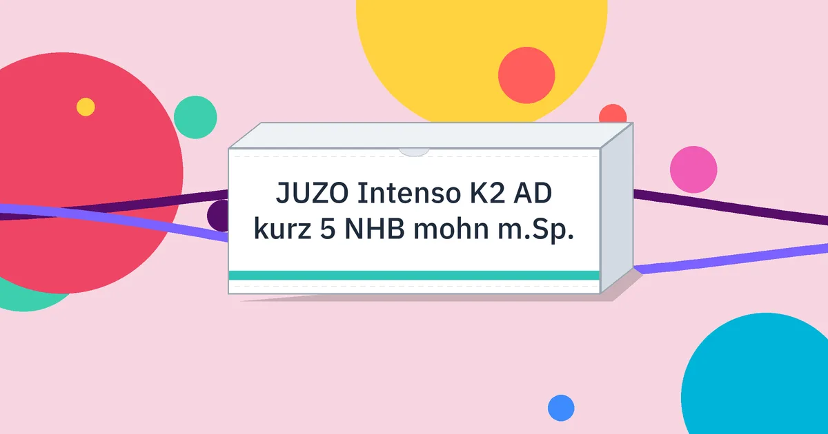 Symbolbild: Packung mit der Aufschrift JUZO Intenso K2 AD kurz 5 NHB mohn m.Sp. (PZN 18611201) – Verfügbarkeit und Bezug in Apotheken in Frankfurt am Main